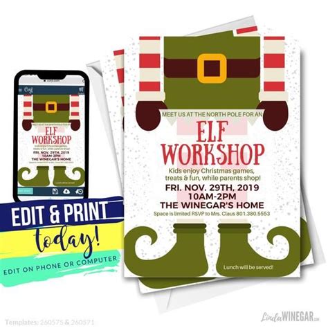 Elf Workshop Invite With Free Cupcake Topper Christmas Party Buddy