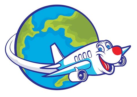Cartoon Vliegtuig Vliegt Over De Hele Wereld Premium Vector