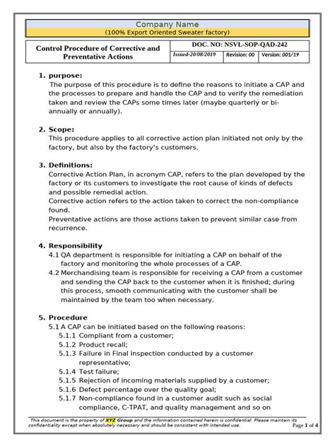 27 Control Procedure Of Corrective And Preventative Actions Pdf