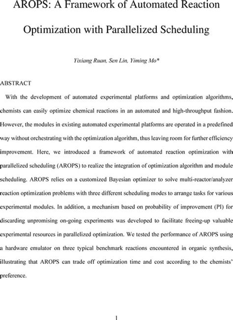 Arops A Framework Of Automated Reaction Optimization With Parallelized Scheduling Chemical