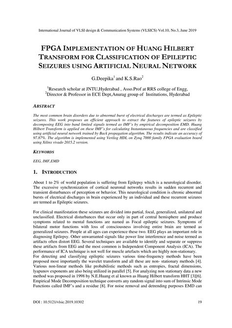 FPGA IMPLEMENTATION OF HUANG HILBERT TRANSFORM FOR CLASSIFICATION OF EPILEPTIC SEIZURES USING ...
