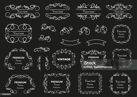 서예 디자인 요소 장식 소용돌이 또는 두루마리 빈티지 프레임 번성 라벨 및 칸막이 레트로 벡터 일러스트레이션 장식물에 대한 스톡 벡터 아트 및 기타 이미지 Istock