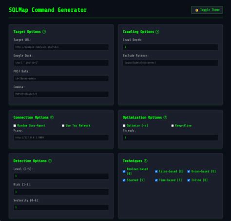 web based sqlmap generate commands test sql injections