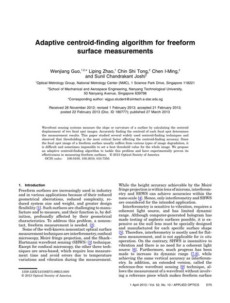 Pdf Adaptive Centroid Finding Algorithm For Freeform Surface Measurements
