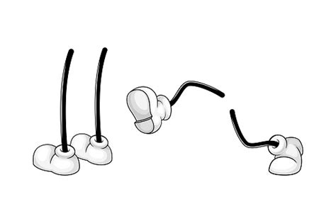 Comical Pair Of Legs And Cartoon Feet In White Shoes Standing And Running Vector Set Stock