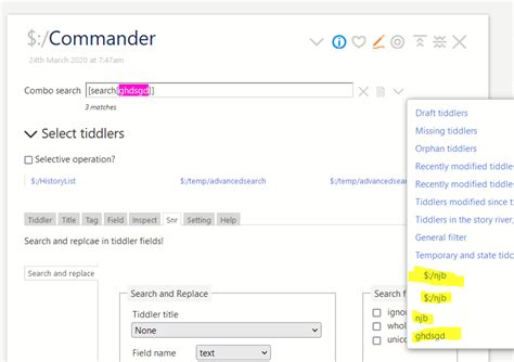 Tiddler Commander How Do I Delete Combo Search Filters Talk Tw