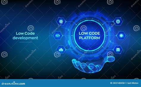 Low Code Platform And No Code Development Technology Concept In Wireframe Hand Lcdp And Ncdp