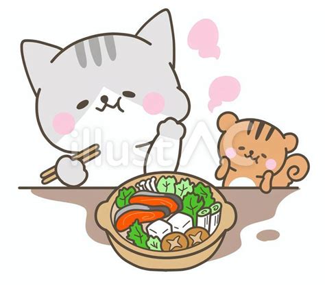 鍋、鍋物、猫、動物、冬、かわいいイラスト No 22371327／無料イラストフリー素材なら「イラストac」