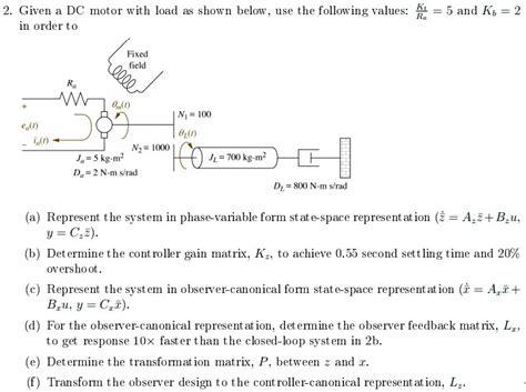 2 given a dc motor with load as shown below use the following values