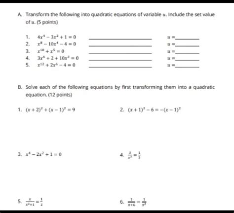 Solved Transform the following into quadratic equations of variable μ
