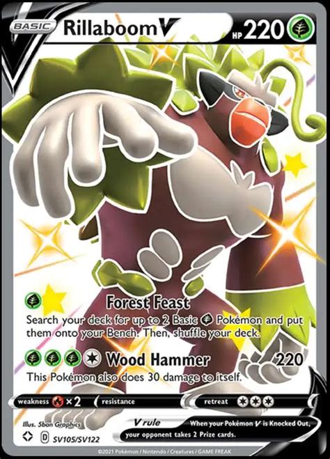 Pokemon Shining Fates Single Card Shiny Rare Rillaboom V Sv105 Toywiz