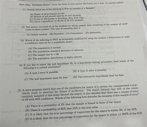 solved part one multiple choice circle the letter of your