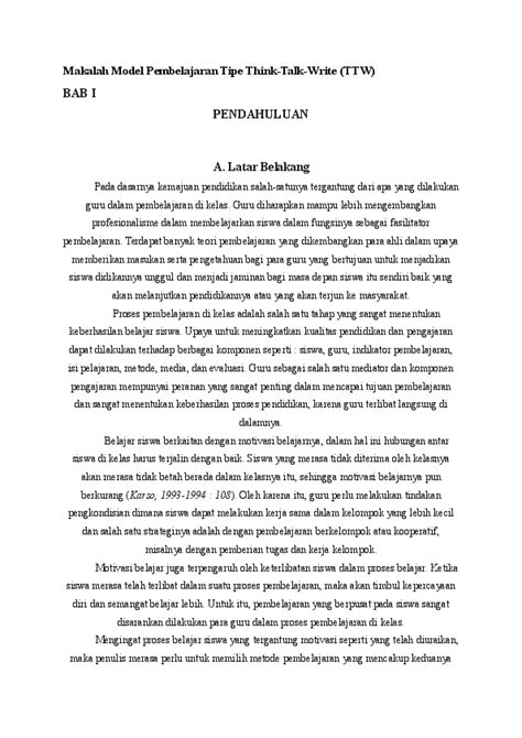 Doc Makalah Model Pembelajaran Tipe Think Talk Write Ttw