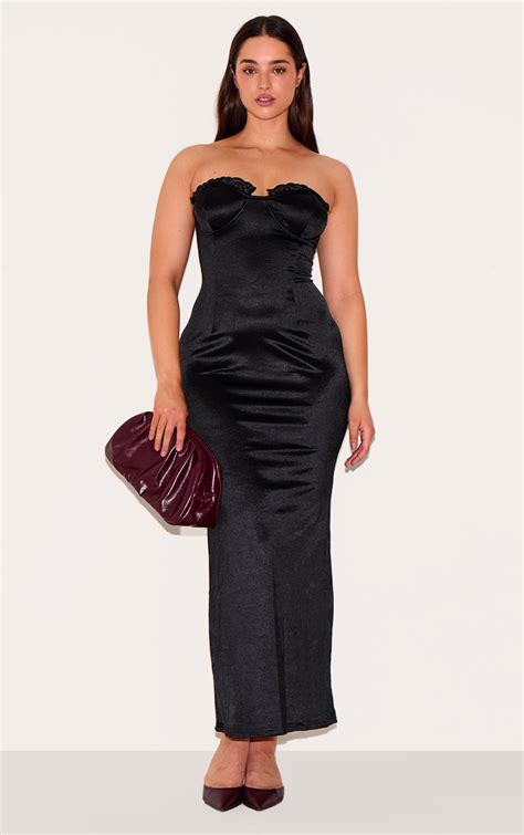 Shape Black Satin Lace Trim Tie Back Maxi Dress Shape