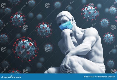 Sculpture Thinker With Golden Vr Glasses On Pink Background Editorial