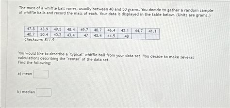Solved The Mass Of A Whiffle Ball Varies Usually Between 40