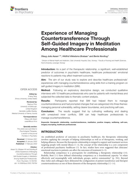 Pdf Experience Of Managing Countertransference Through Self Guided Imagery In Meditation Among