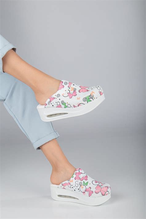 Women Orthopedic Clogs Pattern Clogs Nursing Clogs Comfy Clogs White