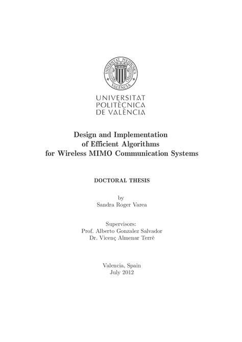 Design And Implementation Of Efficient Algorithms For Wireless Mimo Communication Systems Eurasip
