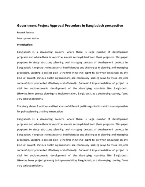Doc Government Project Approval Procedure In Bangladesh Perspective