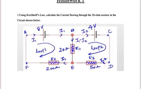 1 Using Kirchhoff S Law Calculate The Current Flowing Through The 20