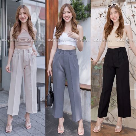 กางเกงขากระบอกใหญ่สุดฮิต หูคู่สวยๆ ทำงาน แฟชั่น งานป้าย ผ้าไอวี่ ผ้าเป