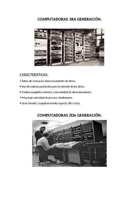 Evolucion Y Clasificacion Del Computador Computadoras 1ra GeneraciÓn