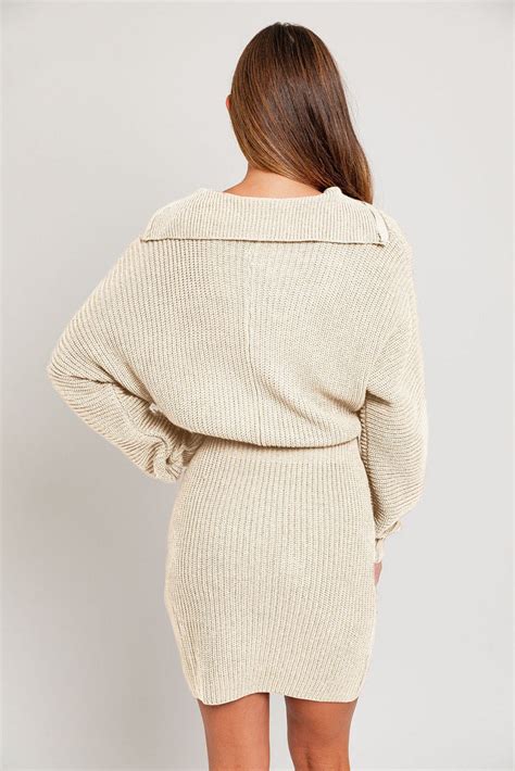Cream Zipper Sweater Dress Pinkblush