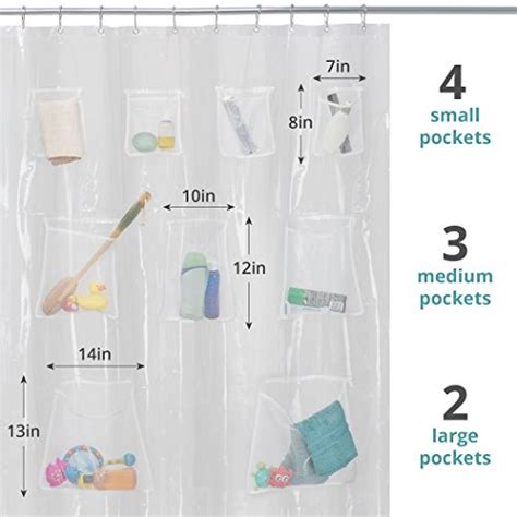 Zenna Home Waterproof PEVA Shower Curtain Or Shower Liner With 9 Mesh