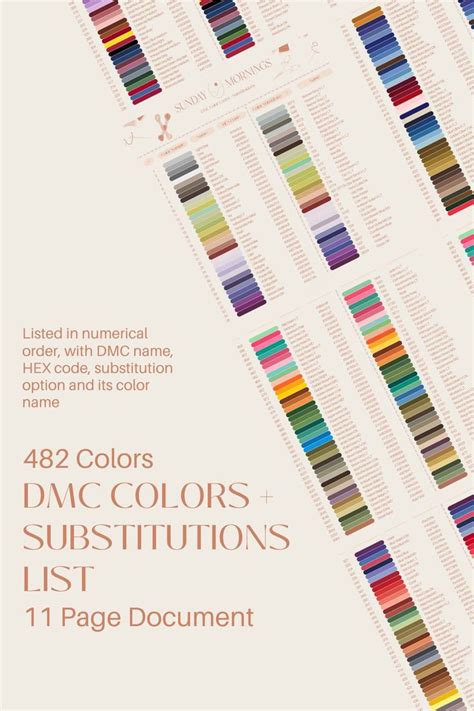 Dmc Color Codes Substitutions Chart Sunday Mornings Shop