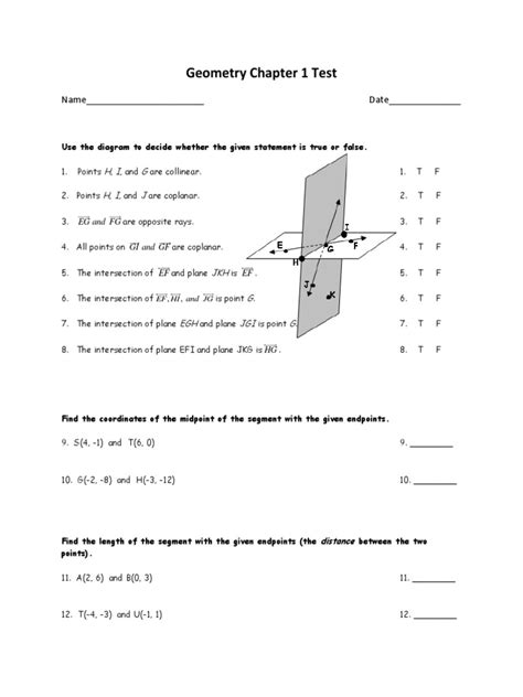 Geometry Chapter 1 Test Pdf Angle Plane Geometry
