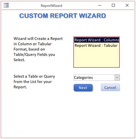 streamlining form vba custom report wizard 16 ~ learn ms access tips