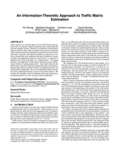 Pdf An Information Theoretic Approach To Traffic Matrix Estimation