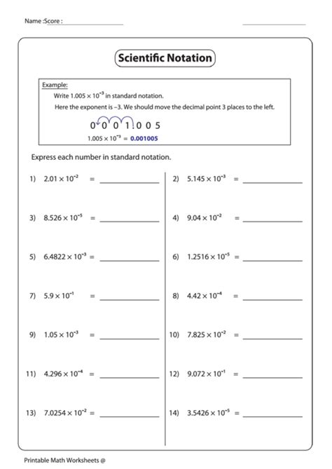 Scientific Notation Expressions Worksheet With Answer Key Printable Pdf Download