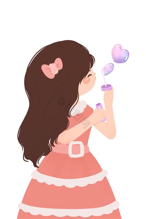 吹泡泡女孩儿童节png下载 包图网