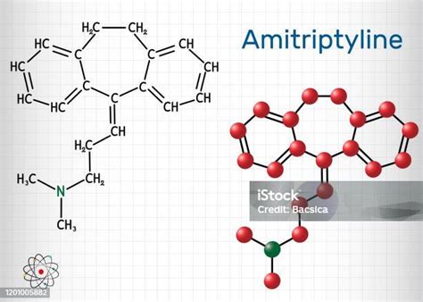 アミトリプチリンc20h23n分子それは鎮痛特性を有する三環系抗うつ薬tcaでありうつ病および神経因性疼痛を治療するために使用される構造化学式