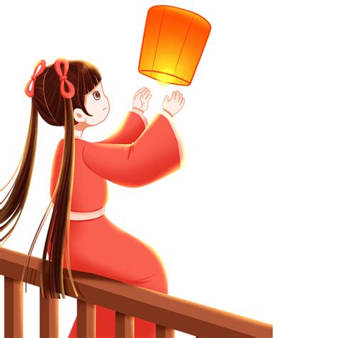 放孔明灯的女孩 Png