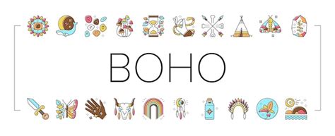 Premium Vector Boho Style Decoration Collection Icons Set Vector