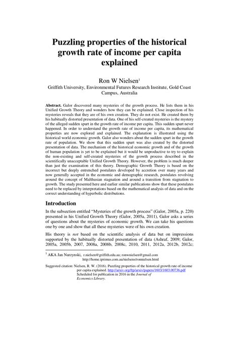Pdf Puzzling Properties Of The Historical Growth Rate Of Income Per