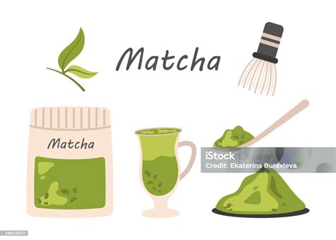 말차 세트의 벡터 그림입니다 대나무 숟가락에 말차 라떼 녹차 잎 가루를 담은 유리 컵 벡터 일러스트 레이 션 0명에 대한 스톡 벡터 아트 및 기타 이미지 Istock