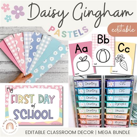 Daisy Gingham Pastels Classroom Decor Bundle Miss Jacobs Little Learners