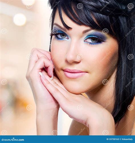 Beautiful Woman With Blue Makeup Stock Image Image Of Face Hairstyle