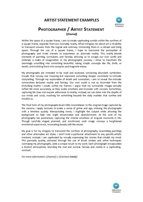 Télécharger Gratuit Artist Statement Examples