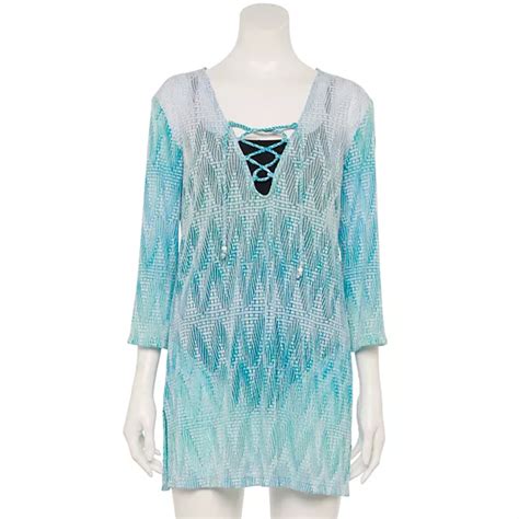 Womens Portocruz Lace Up Crochet Swim Cover Up Tunic