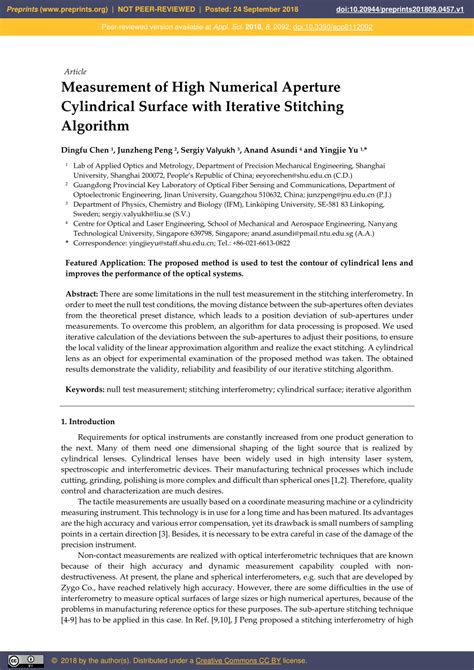 Pdf Measurement Of High Numerical Aperture Cylindrical Surface With