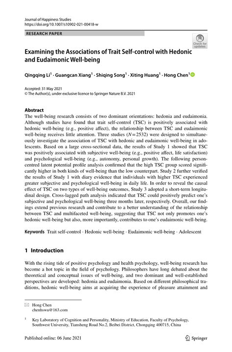 Pdf Examining The Associations Of Trait Self Control With Hedonic And
