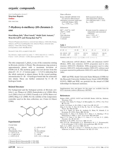 Pdf 7 Hydroxy 6 Methoxy 2h Chromen 2 One