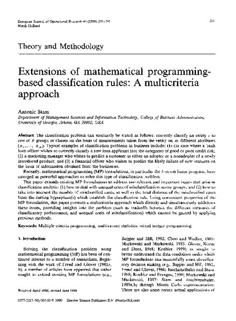 Pdf Extensions Of Mathematical Programming Based Classification Rules