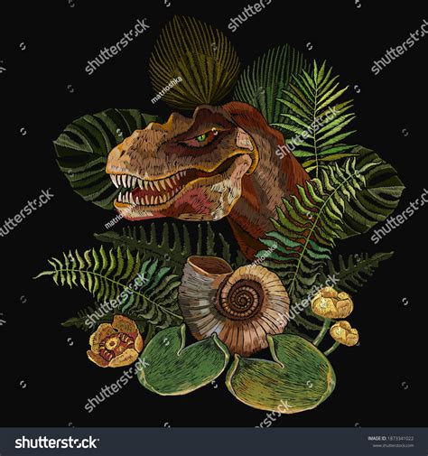 Tyrannosaurus Rex Head Ammonite Fossil Water Stock Vector Royalty Free