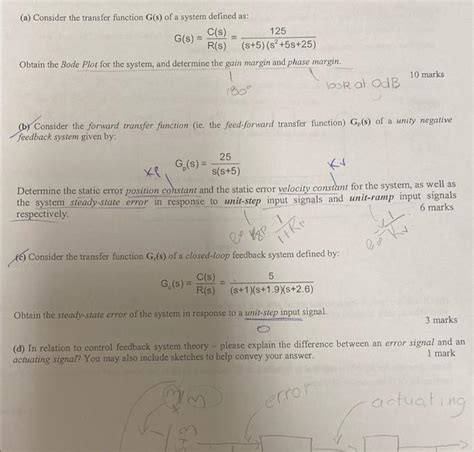 Solved A Consider The Transfer Function G S Of A System Chegg